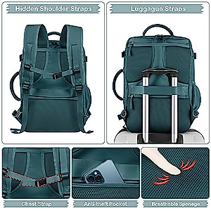 Hanples Extra Large Travel Backpack for Women as Person Item Flight Approved, 40L Carry On Backpack, 17 Inch Laptop Backpack, Waterproof Backpack, Hiking Backpack, Casual Bag(Peacock Blue)