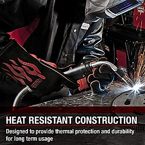 Lincoln Electric Traditional MIG/Stick Welding Gloves | 14" Lined Leather | Kevlar Stitching | K2979-ALL, Black, Red