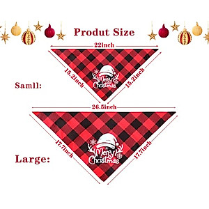 Buffalo Plaid Christmas Dog Bandanas, Double-Sided Use Triangle Bibs Kerchief,Dog Scarf with Merry Christmas Snowflakes for Small Medium Large Dogs Cats Pets,2 Pack