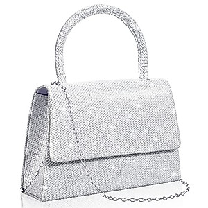Silver Evening Bag Glitter Party Clutches Handle Women's Evening Handbags Small Bride Wedding Purses for Women Crossbody Cocktail Prom Handbags