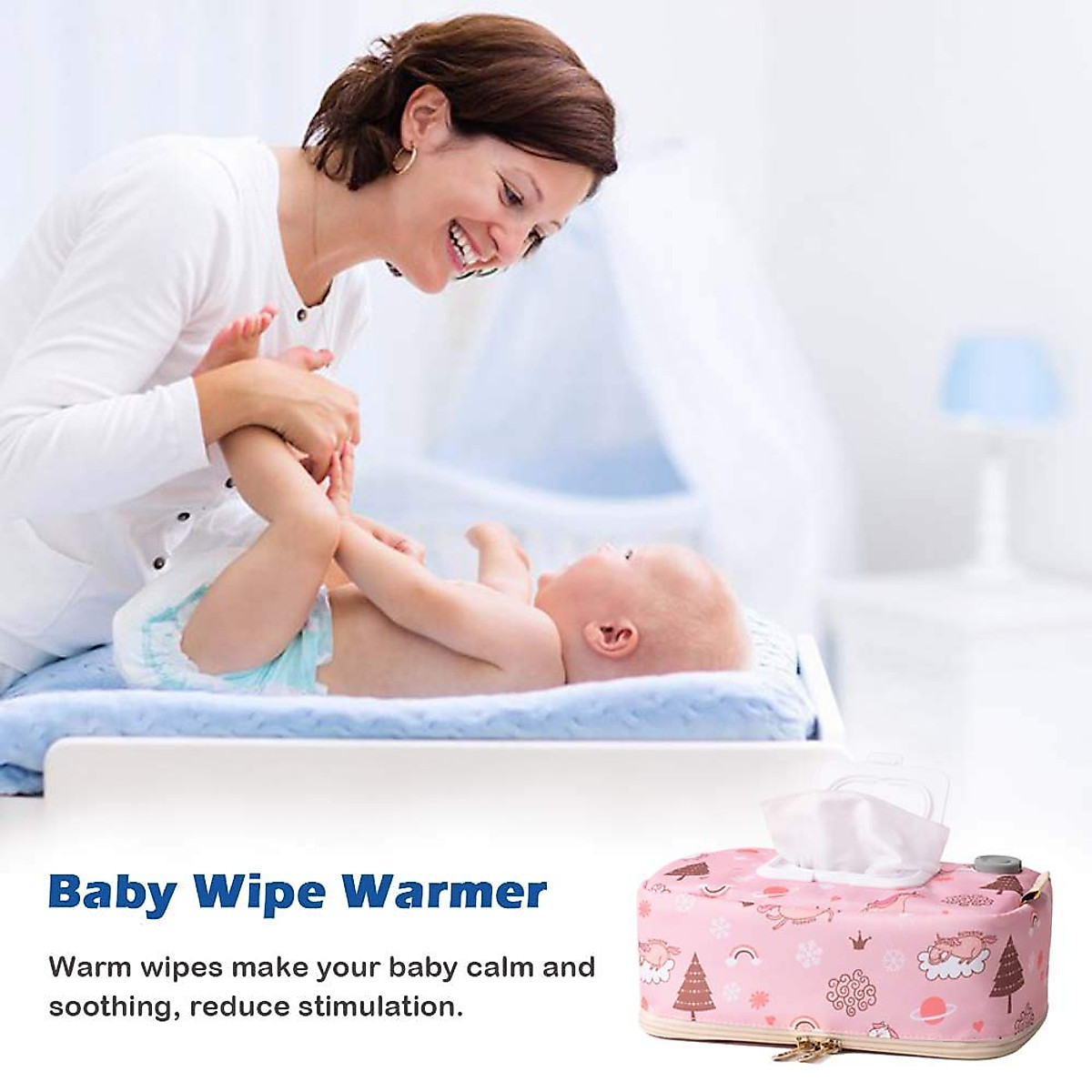 Portable Wipe Warmer Baby Wet Wipes Dispenser/Case/Holder Top Heating Large Capacity Baby Wipes Warmer Bag for Travel Outdoor Napkin Heating Box for Home/Car (Pink)
