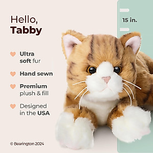 Bearington Collection Tabby Cat 15 Inch Stuffed Cat - Orange Cat Plush - Stuffed Cats That Look Real