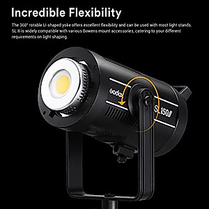 Godox SL150WII,SL150W II SL-150WII 150W 5600±200K Bowens Mount CRI 96 TLCI 97 Daylight Balanced LED Continuous Video Light,Ultra Silent LED Photography Light with 8 FX Effect