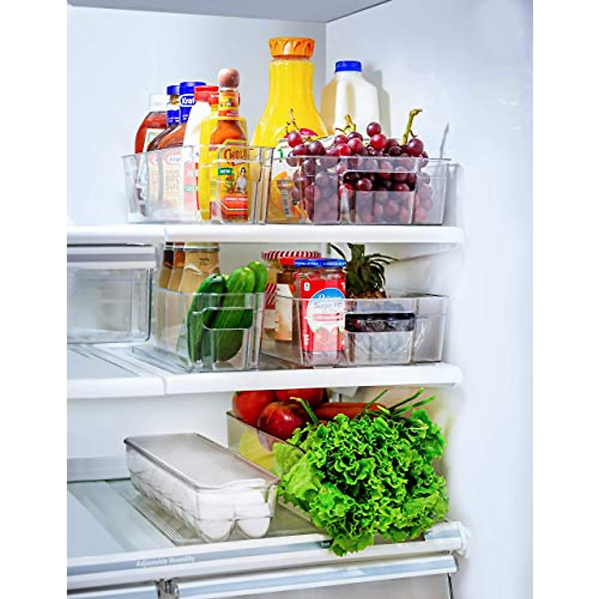 fridge bins and organizers Set of 10 - Stackable refrigerator bins set includes 6 bins for food containers and 4 precut shelf liners for fridge shelf's