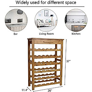 Kinlife Bamboo 6-Tiers Wine Rack with Drawer Free Standing Holder Storage Display Shelves for Storing 36 Bottles with Table Top