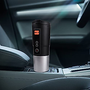 OBALY Smart Temperature Control Travel Coffee Mug Electric heated Travel Mug 12V Stainless Steel Tumbler Smart Heating Car Cup Keep Milk Warm LCD display Easily Washing Safe for use (Black)
