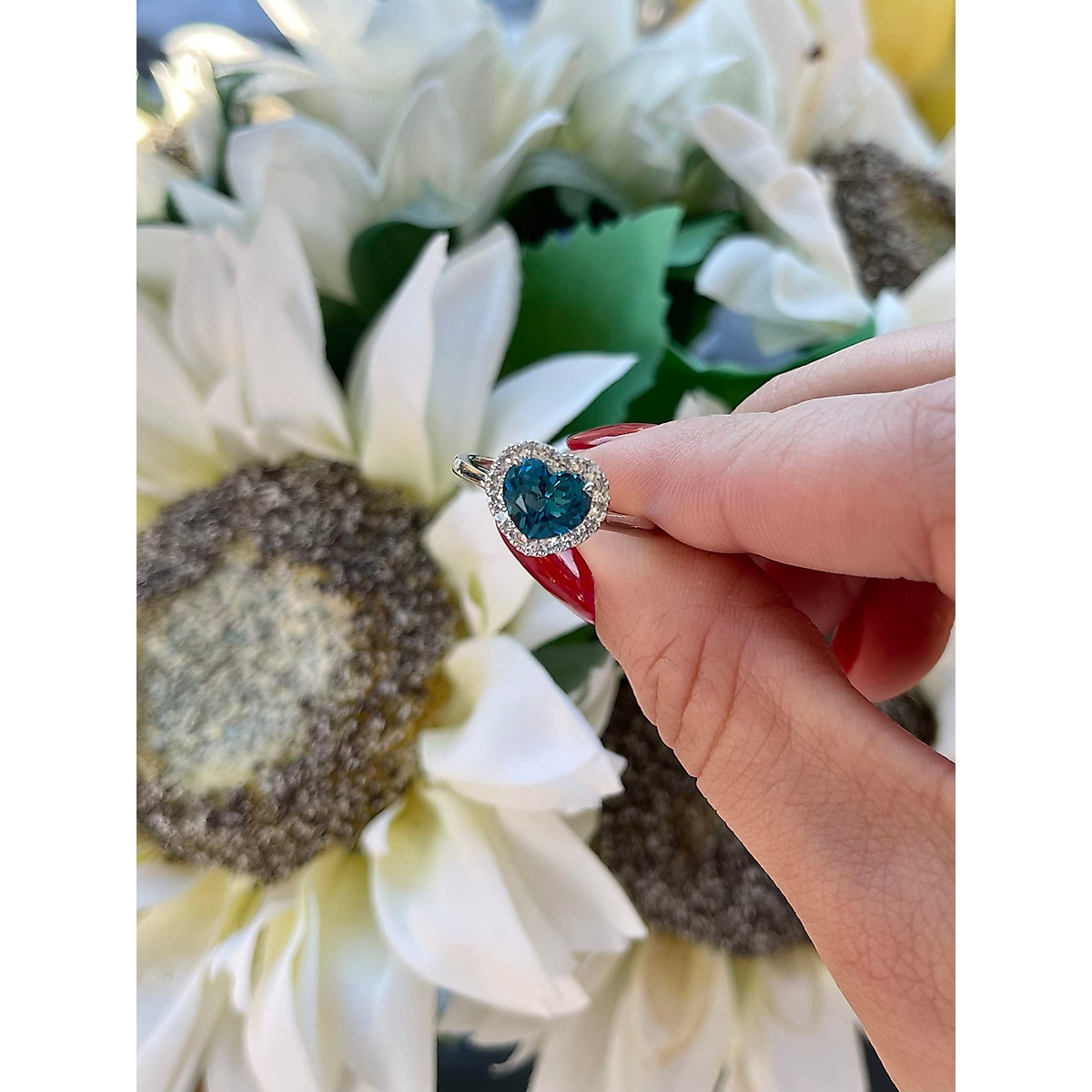 1 3/4 Carat White and Blue Topaz Heart Halo Ring for Women in 14k White Gold Anniversary Promise Ring Size 8 by LeVian