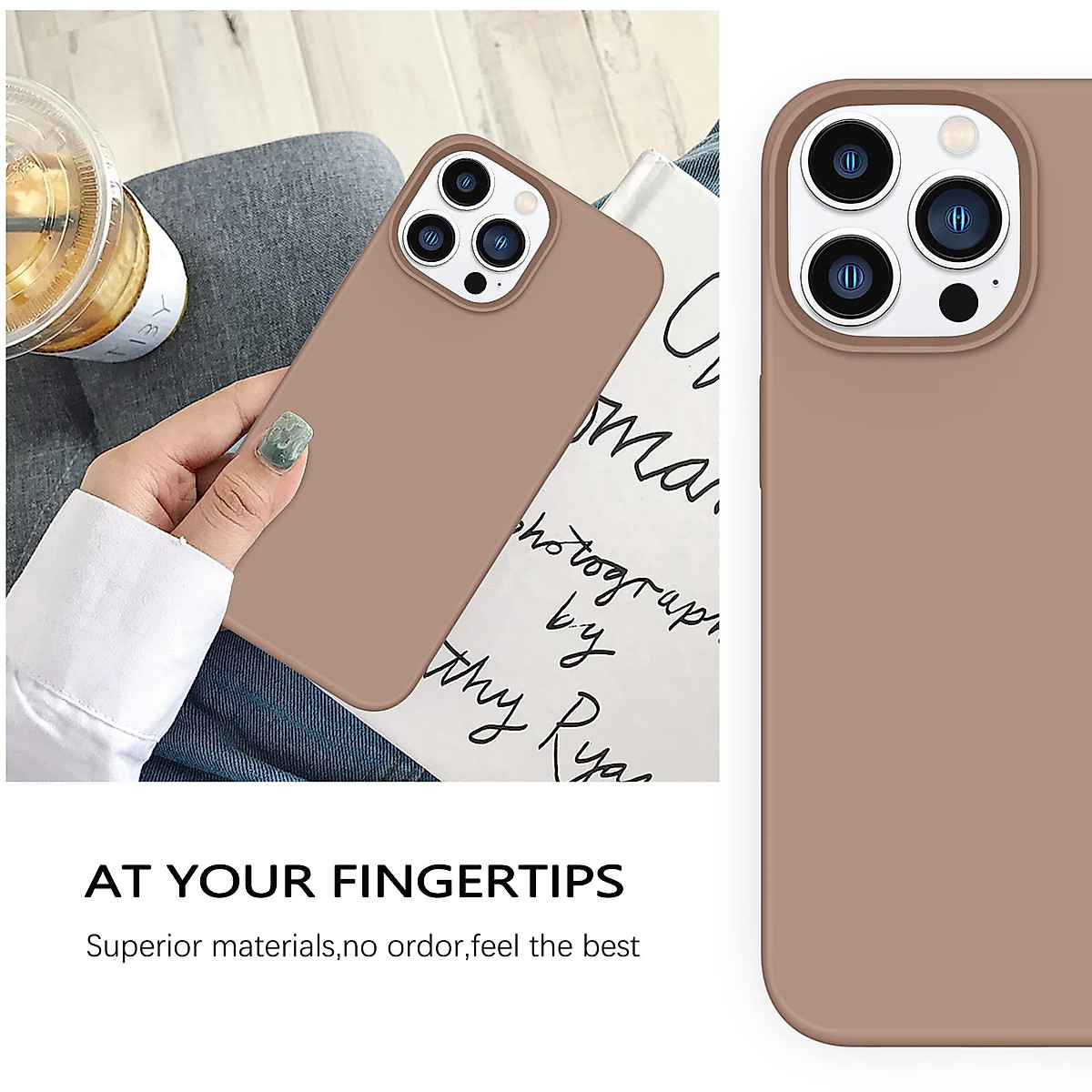 GUAGUA Compatible with iPhone 14 Pro Max Case 6.7 Inch Liquid Silicone Soft Gel Rubber Slim Microfiber Lining Cushion Texture Cover Shockproof Protective Case for iPhone 14 Pro Max, Brown