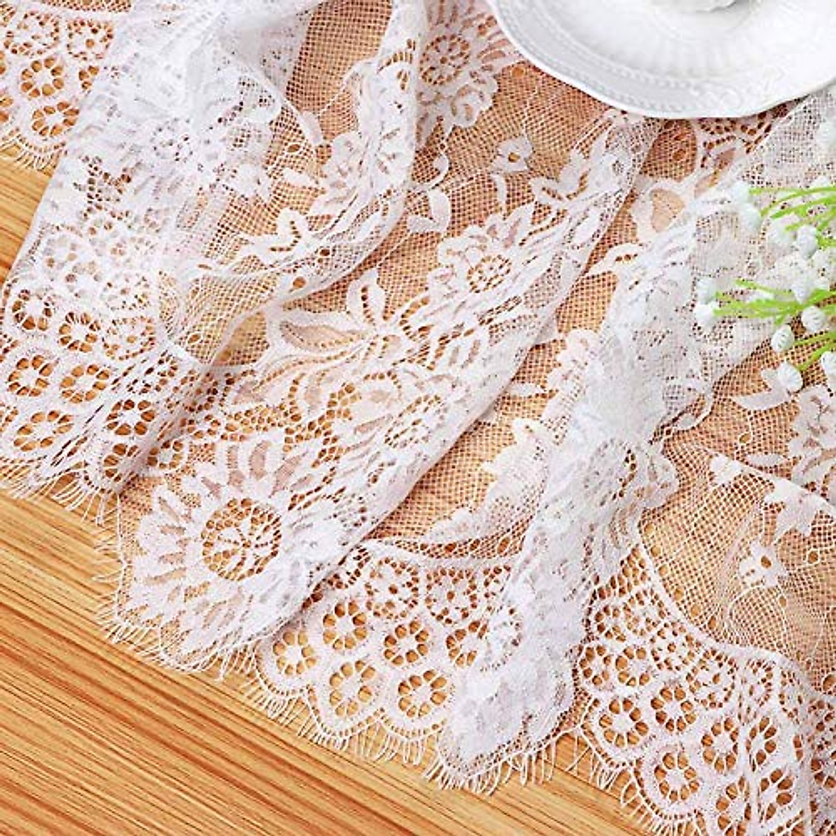 B-COOL 2 Pieces Lace Tablecloth 60 x 120 Inch Wedding Rectangle Overlay for Tables Rustic Vintage White Table Cover