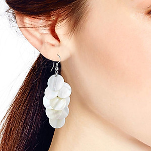 AeraVida Enchanting Cluster of White and Yellow Kabibe Shell Circles Handcrafted Dangle Earrings, 1.22x2.83 in