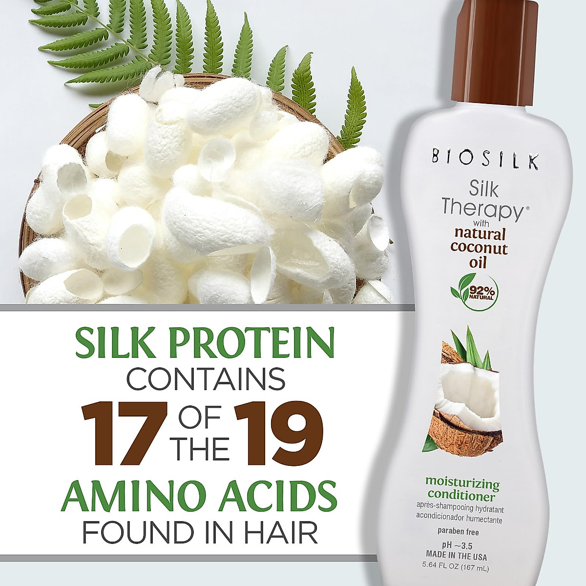 BioSilk Silk Therapy with Natural Coconut Oil Moisturizing Conditioner, Nourishing & Helps Eliminate Frizz, Sulfate, Paraben & Cruelty-Free, 5.64 Oz