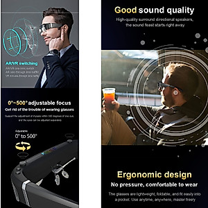 MYPOWR AR Glasses, 3D VR HMD Monitor, 1920x1080x2 HD Display, 4K Display 4496PPI, Hardware 3D Split Screen, Connected to Various Media Sources Directly