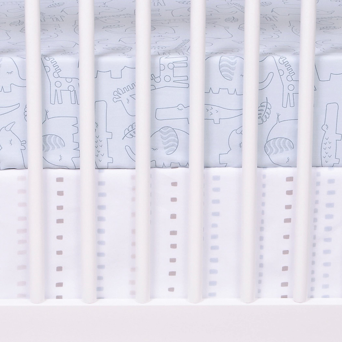 Trend Lab Modern Baby Crib Bedding Set for Boys | Simple Safari 4 Piece Nursery Décor Quilt, 2 Fitted Crib Sheets, and Dust Ruffle Skirt - Blue, 80015