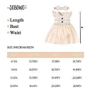 SOBOWO Beige Baby Girl Dress Infant Baby Girl Ruffle Sleeveless Tulle Romper Onsies Dresses Summer Clothes Outfits with Headband(0-3 Months, Beige S)