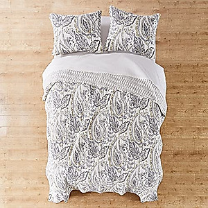 Levtex Home - Tamsin Grey Quilt Set - Full/Queen Quilt + Two Standard Pillow Shams - Modern Paisley - Grey Taupe Off-White - Quilt Size (88x92in.) and Pillow Sham Size (26x20in.) - Reversible - Cotton