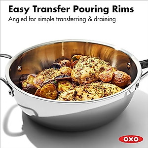 OXO Agility Tri-Ply Stainless Steel 3.57QT Chef’s Pan with Lid, Induction Suitable Cookware, Sauce Pan, Ultra-Durable, Quick Even Heating, Measurement Markings, Pouring Rim, Dishwasher and Oven Safe