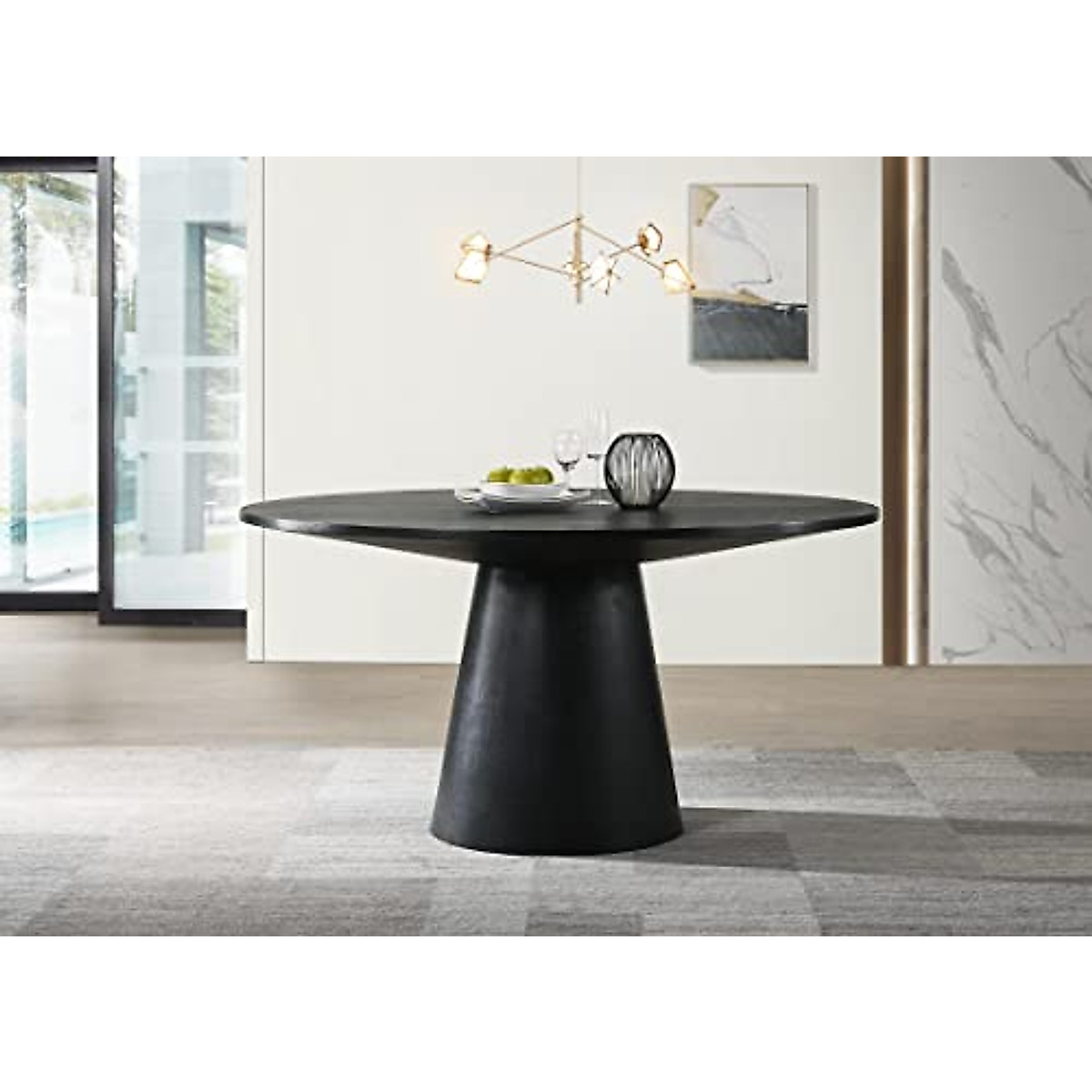 Lilola Home Jasper Ebony Black 59" Wide Contemporary Round Dining Table