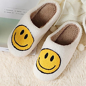 dubuto Smile Face Slippers for Girls Boys, Cute Soft Plush Anti-slip House Kids Girls Slippers with Memory Foam Warm Cartoon Happy face Shoes for Indoor Outdoor