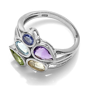 Silvershake Multi Colored Tanzanite Amethyst Blue Topaz Citrine and Peridot 925 Sterling Silver Ring Size 8.5