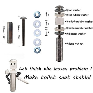 2PCS Toilet Seat Screws Replacement Parts, Metal Toilet Seat Mounting Bolt,Toilet Seat Repair screw, Heavy Duty Stainless Steel，Extra Long Downlock Nut,Toilet Seat Bolts Non Slip