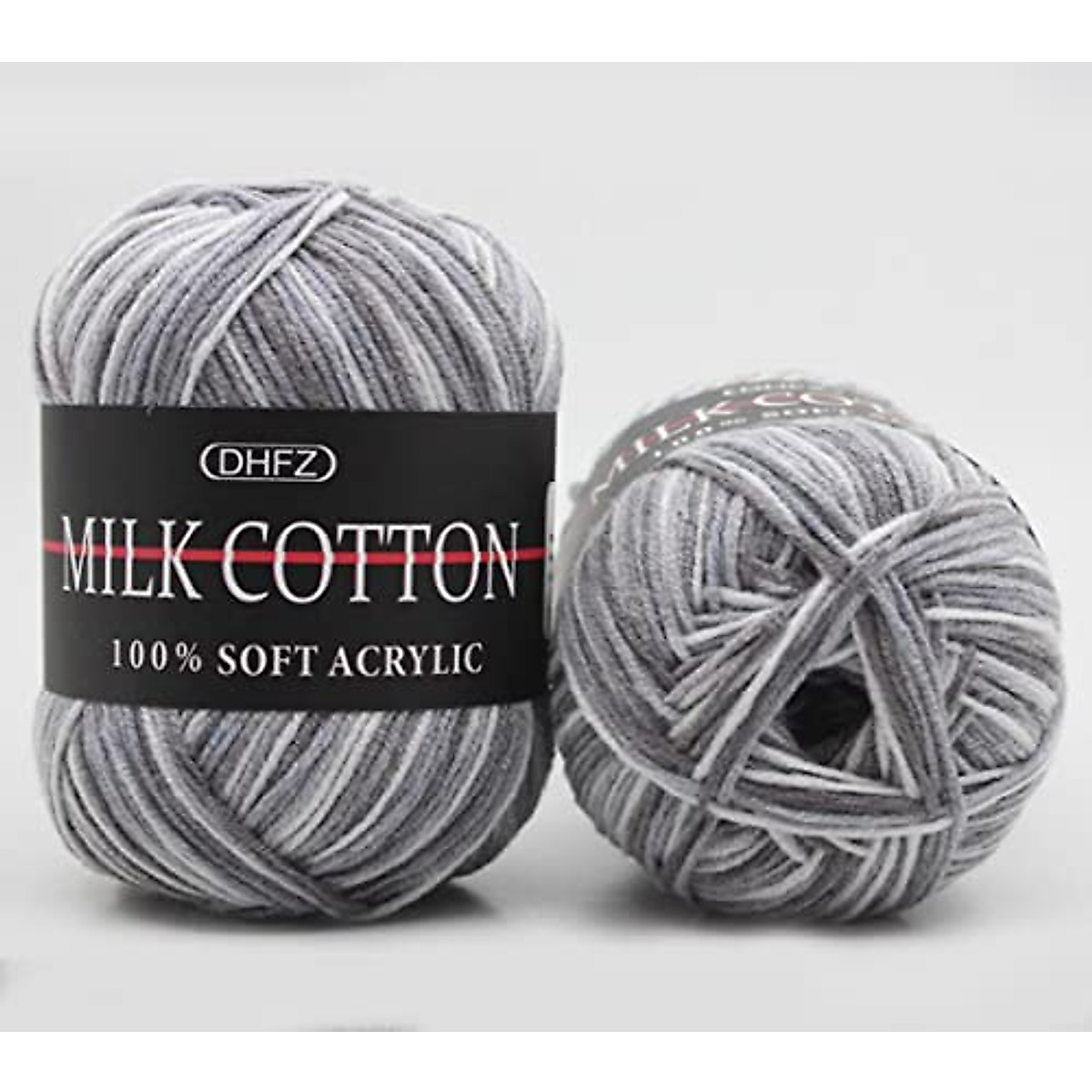 2 Balls Total 100g Milk Cotton Yarn Soft Warm Baby Yarn Space Dyed Gradually Changing Color Knitting Yarn Sweater Scarf Crochet Yarn (07-Gray)