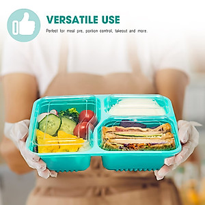 Glotoch Meal Prep Container Reusable, 15 Pack 34oz 3 Compartment To Go Containers for Food Snack, Plastic Divided Food Storage Meal Prep Containers With Lids for Microwave Freezer BPA-Free,Safe,Green