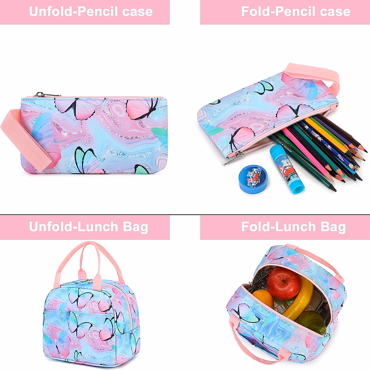 CAMTOP Girls Backpack for School with Lunch Box Kids BookBag Set for Elementary Middle School (Believe in Magic)