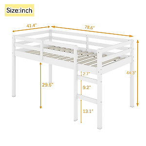 Bellemave Twin Size loft Bed for Kids, Kids loft Bed with Ladder, Wooden loft Bed for Kids, Low loft Bed, White