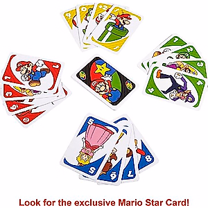 Mattel Games UNO Super Mario Card Game, Video Game Themed Travel Game in Collectible Storage Tin with Special Rule