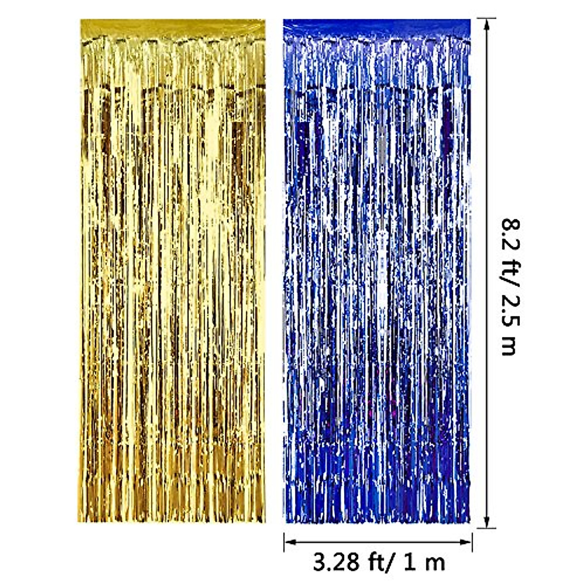 Sumind 4 Pack Foil Curtains Metallic Fringe Curtains Shimmer Curtain for Birthday Wedding Party Christmas Decorations (Blue and Gold)