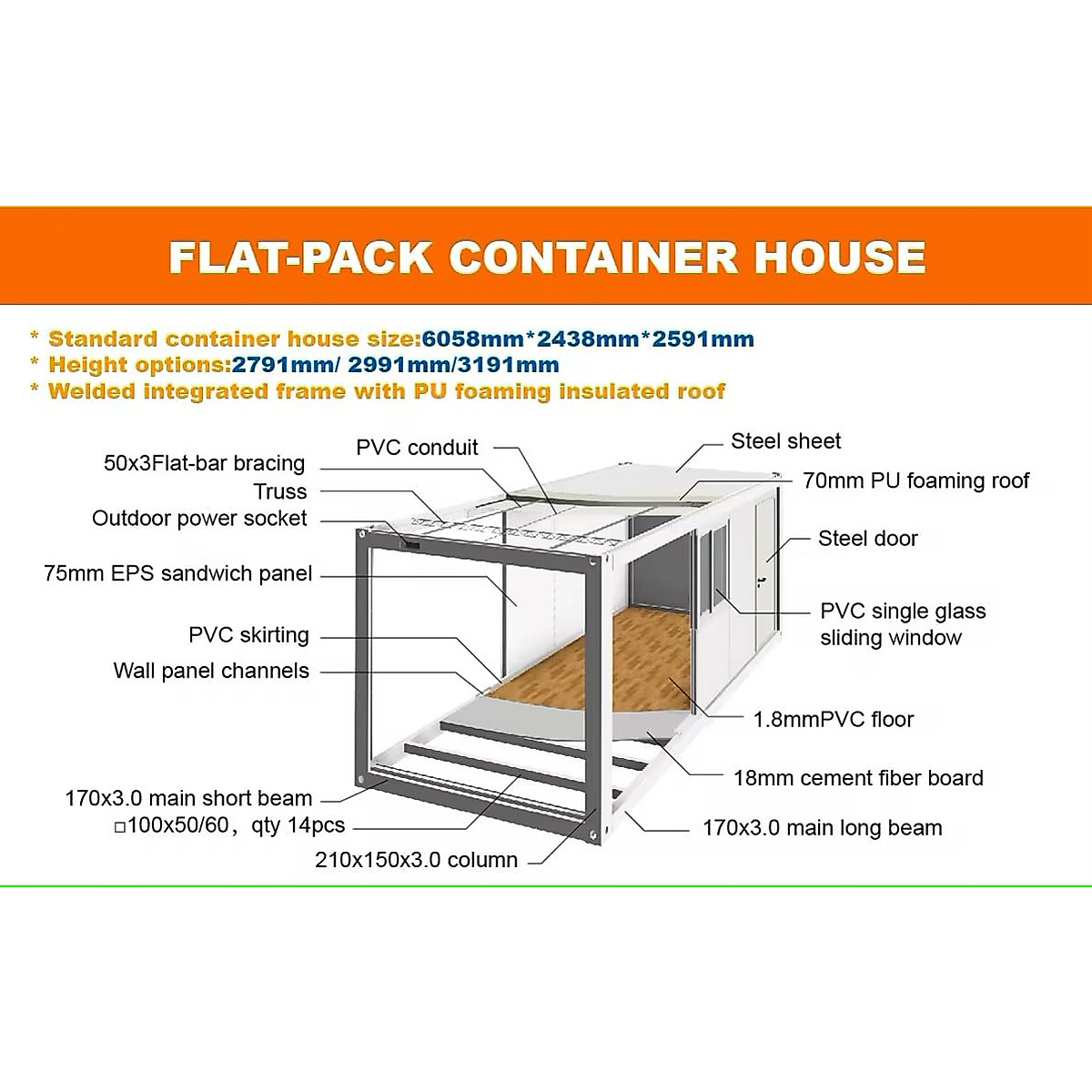 Generic Airconditined Modular Home Prefabricated Luxury Bungalow, Home,Storage 20ft Container Home, Customized