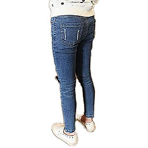 Sitmptol Girls Stretchy Jeans Kids Ripped Denim Trousers Jeggings Age 4-13 Years Blue 140