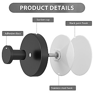 MAROJEIF Suction Cup Hooks for Shower, Reusable Towel Hooks for Bathroom,Matte Black Shower Hooks for Loofah, No-Drill Hooks,Bathroom Hooks Mounting on Glass Shower Doors, Tile, Mirrors (Black*4Pack)