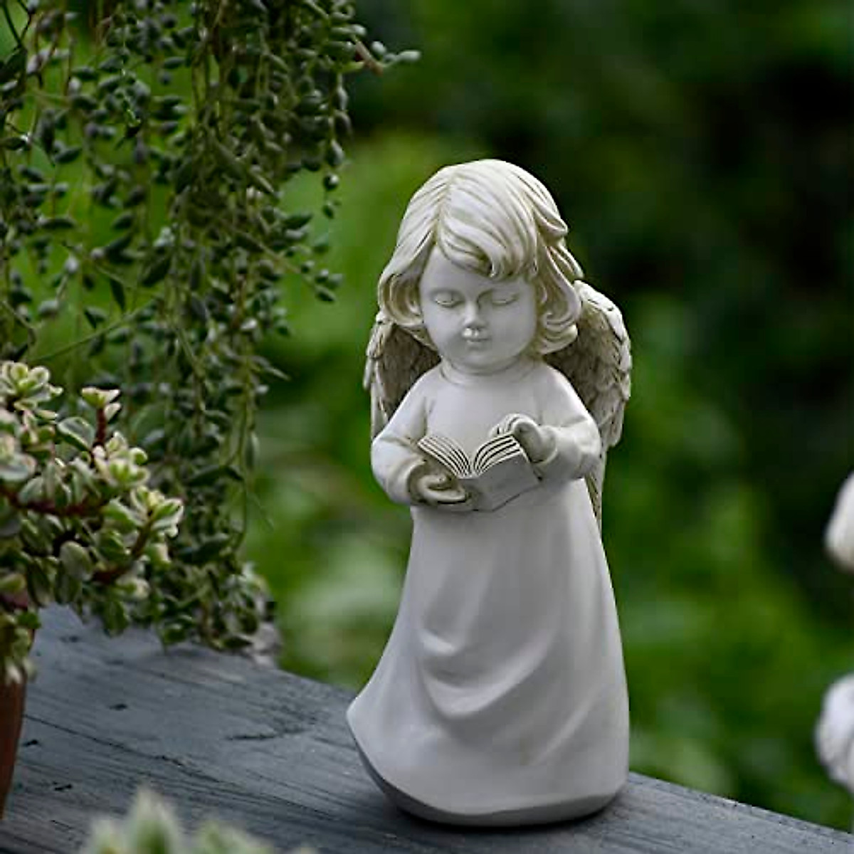 Gardenfans Angel Figurine Gifts Outdoor Decor Garden Reading The Bible and Collectible Figurines for Patio,Lawn,Yard Art Decoration, Housewarming Garden Gift (white2)