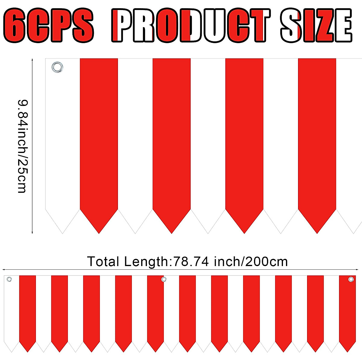 SmoothNovelty Carnival Tent Circus Theme Party Decorations White and Red Striped Circus Awning Decor 3D Awning Circus Tent Canopy for Mardi Gras Carnival Theme Party Decor, 9.84 x 78.74 Inch (6 Pcs)