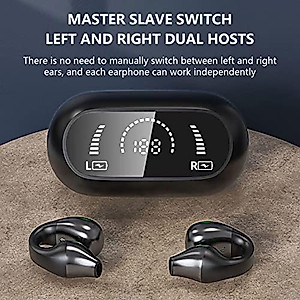 Smart-Touch Wireless Bluetooth Headset Comfortable Clip-on Design Graphene Diaphragm Earphones 5.2 Binaural In-Ear Sports Call Headphones High Sound Quality IPX5 Waterproof LED Screen Display (Black)