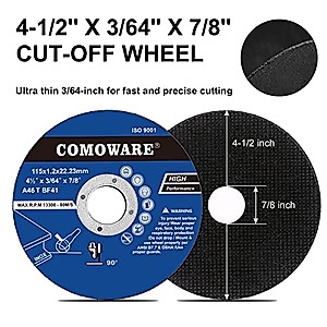 COMOWARE 4-1/2 Inch Cordless Angle Grinder, 20V Brushless Angle Grinder Tool w/ 4.0Ah Lithium-Ion Battery & Fast Charge, Ergonomic Button Position for Reducing Hand Pressure (Cut Off Wheel)