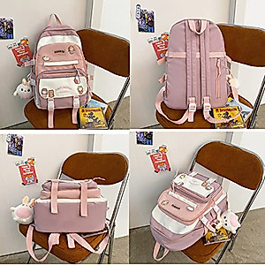 Mfikaryi kawaii Girls Backpack with Cute,Aesthetic Backpacks for School Bags,Bookbag with Cute Plush Pendant for Teens