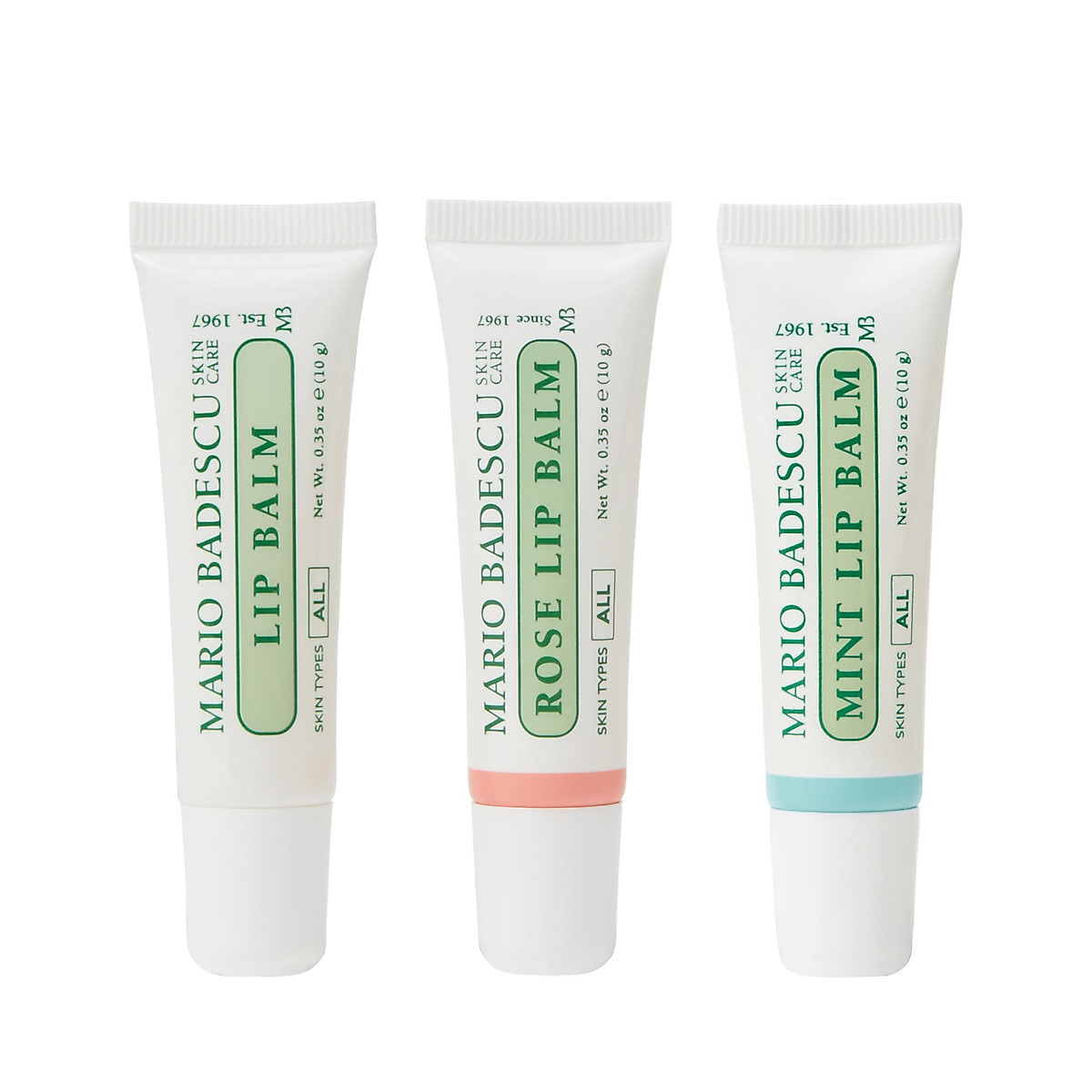 Mario Badescu Moisturizing Lip Balm | Trio Pack Includes Mint, Rose, and Original | Infused with Vitamin E, Cocoa Butter, and Coconut & Sweet Almond Oils for Soft & Supple Lips | 3 Count