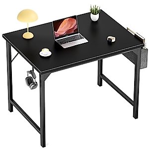 OLIXIS Computer Small Desk 32 Inch Home Office Writing Study Work Storage Bag Headphone Hooks Simple Modern Wood Kids Student Table