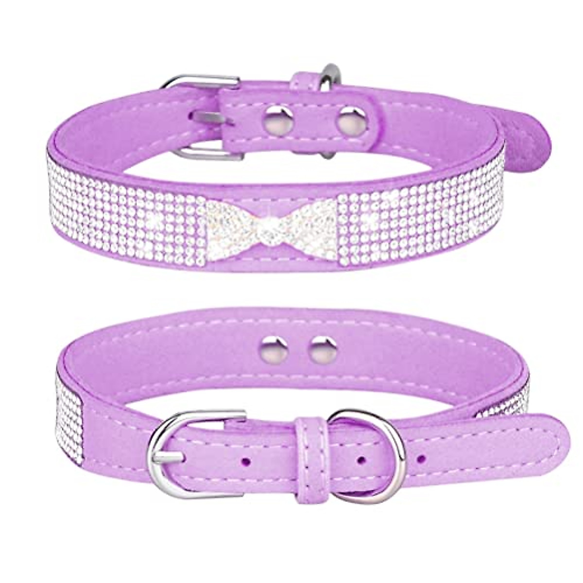 Small Dog Collar Diamond Bling Girl Puppy Cat Collars Rhinestone Cute Bowtie Female Boy Little Pet Kitten Collar Animals Purple S