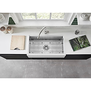 Westbrass BSS133W 33" Single Bowl 18 Ga. Stainless Steel Kitchen Sink with White Solid Surface Farmhouse Apron Front and Rim Top