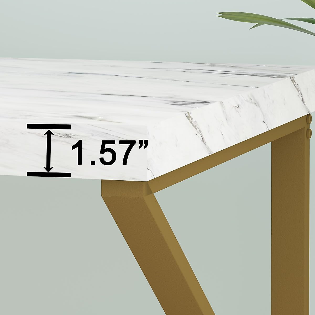 HSH White Faux Marble and Gold Desk, Modern Home Office Executive PC Laptop Computer Desk, Farmhouse Writing Study Work Gaming Table for Bedroom Living Room, Simple Metal Wood Workstation, 55 Inch