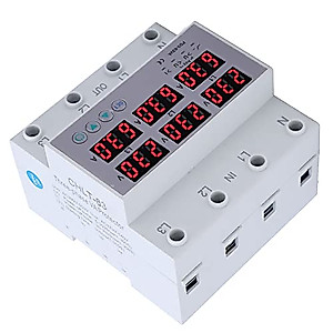 Fewb Digital 3 Phase DIN Rail Voltmeter Ammeter, AC 390‑500V Electricity Usage Monitor Power Meter Voltage Amps Watt Kwh Frequency Power Factor Meter Multimeter Current Power Tester(63A)