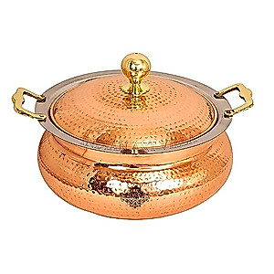 Indian Art Villa Steel Copper Plain Design Chafing Dish With Brass Knob And Handles, Cookware, Serveware, Capacity - 203 Oz