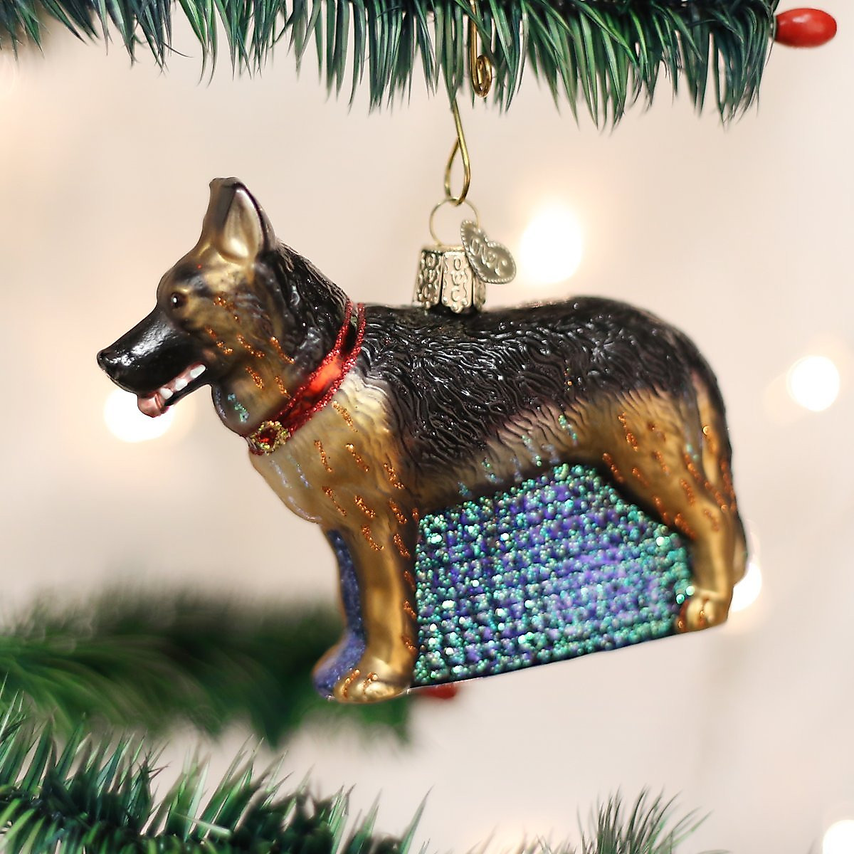 Old World Christmas Dog Collection Glass Blown Ornaments for Christmas Tree, German Shepherd