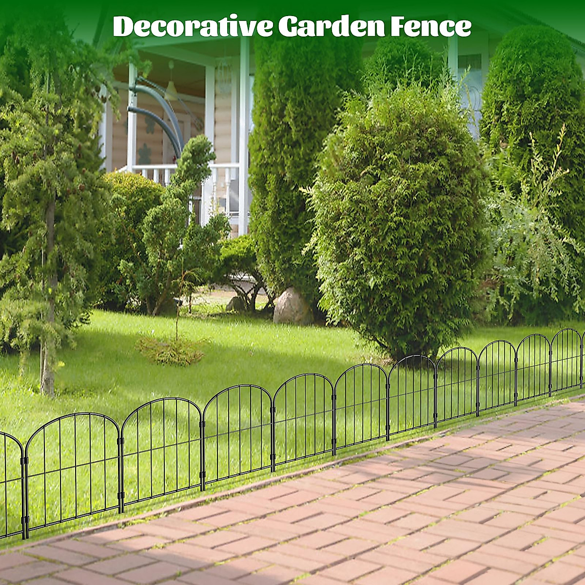 DAMEING Decorative Garden Fence 10 Panels 16.5in (H) x 10.5ft (L) Border Animal Barrier, Rustproof Metal Wire Landscape Wire Edge Flower Bed Fencing for Patio Yard Outdoor Decor, Arch