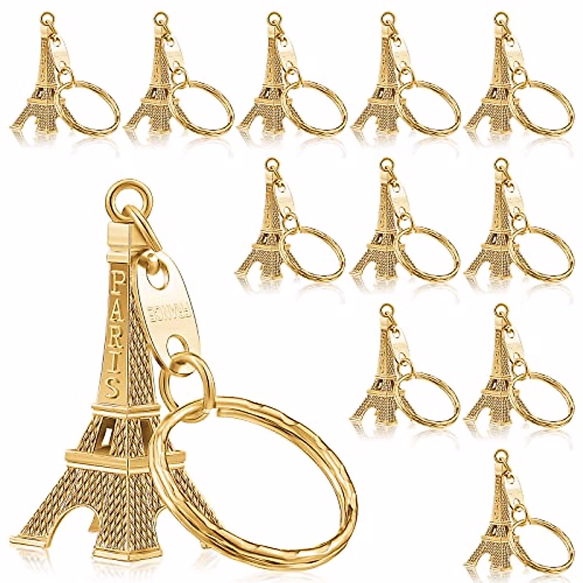 Inbagi 120 Pcs Eiffel Tower Keychain Retro French Souvenirs Paris Eiffel Tower Keyring for Home Jewelry Table Decor Gifts (Gold)