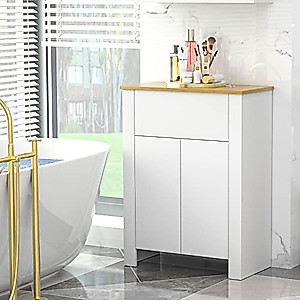Mepplzian Bathroom Storage Cabinet, Floor Cabinet with Large Drawer and Adjustable Shelf, Free-Standing Cupboard for Kitchen/Living Room/Bathroom Use, White 23.6" L x 11.8" W x 31.5" H, White