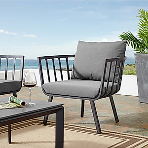 Modway Riverside Patio Aluminum Armchair Charcoal Outdoor Furniture, Gray Charcoa